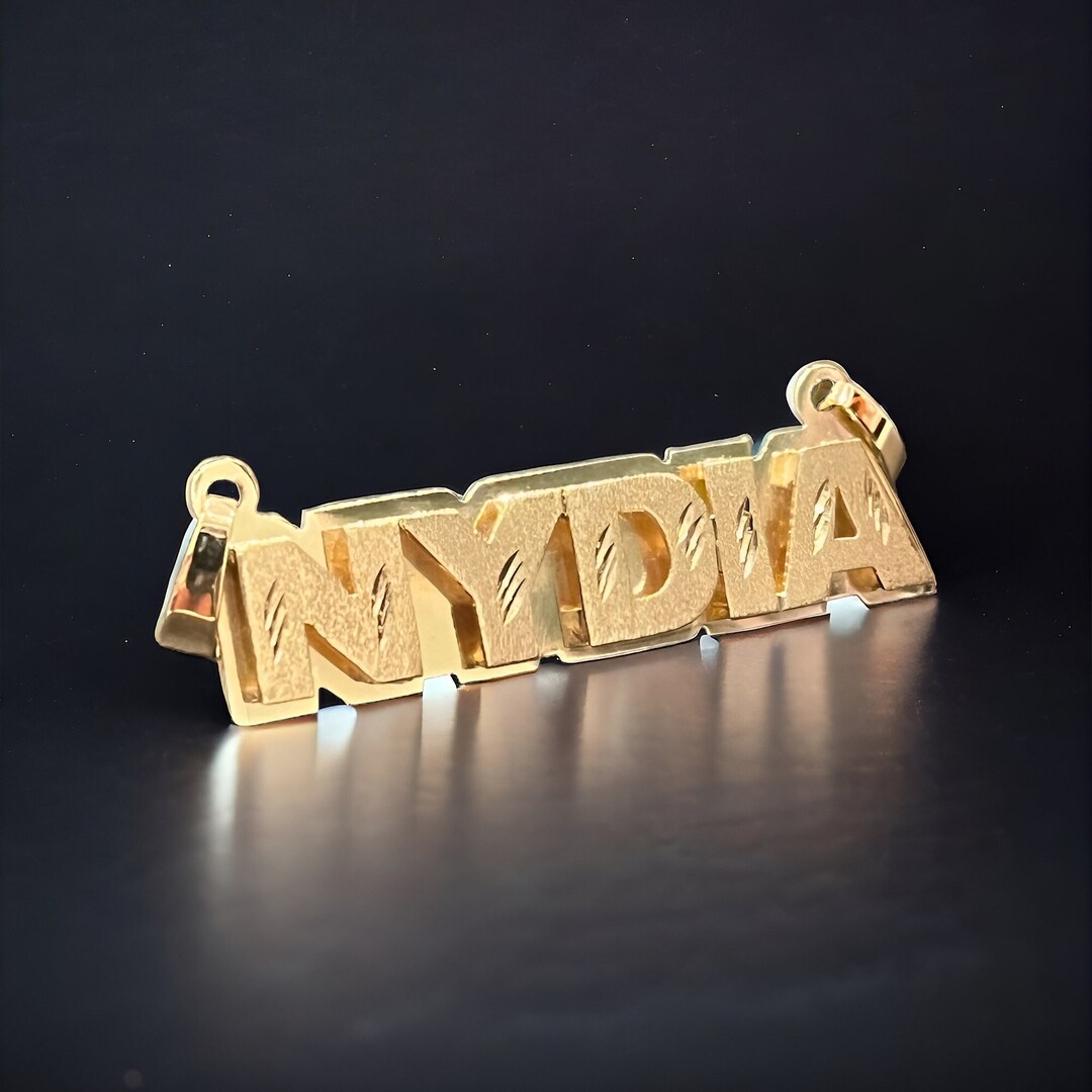 14K or 10K Solid Gold Personalized Name Pendant With Double Plate 3D ...