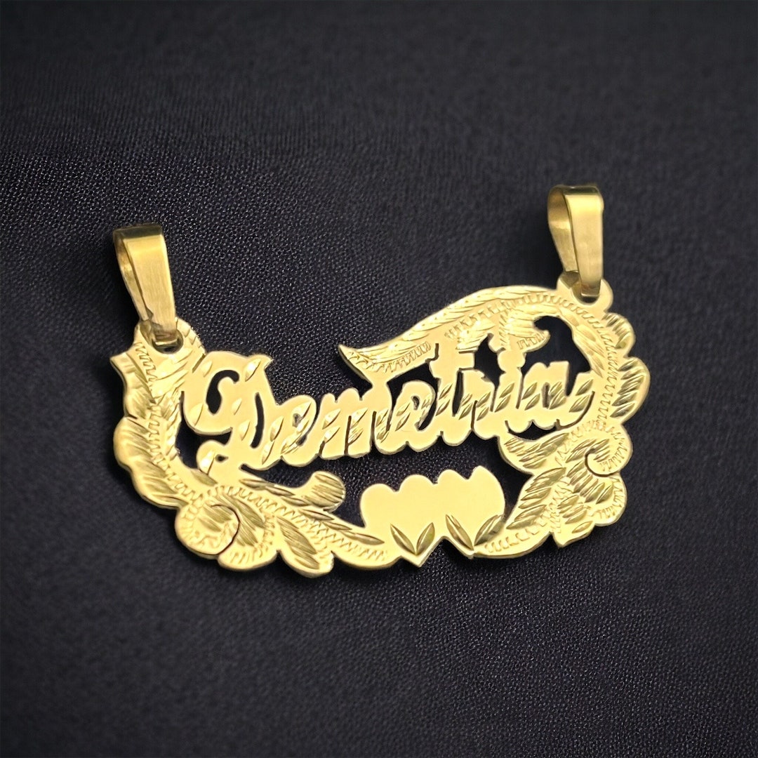 Exquisite 14K, 10K Solid Gold Personalized Name Pendant: Cursive Font ...