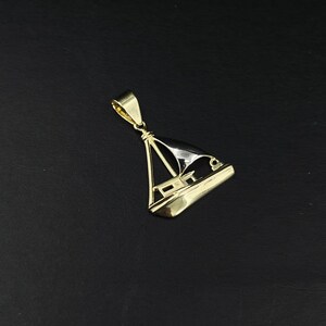 14K Solid Gold 3D Detailed Sailing Boat Pendant, Sailboat Charm + LAZER ...
