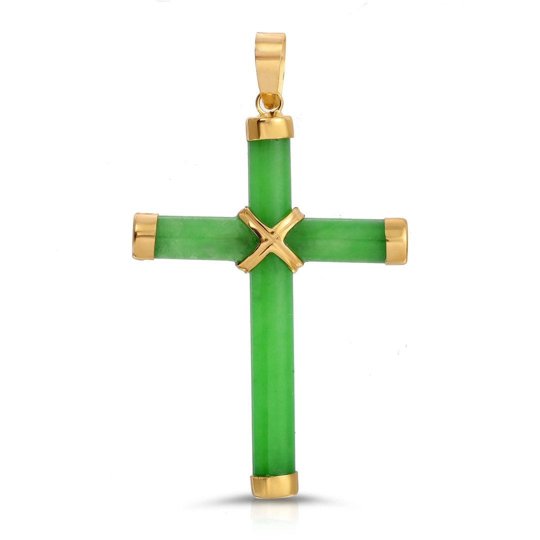 Green JADEITE CROSS BINDED W/ 14K Solid Yellow Gold - Etsy