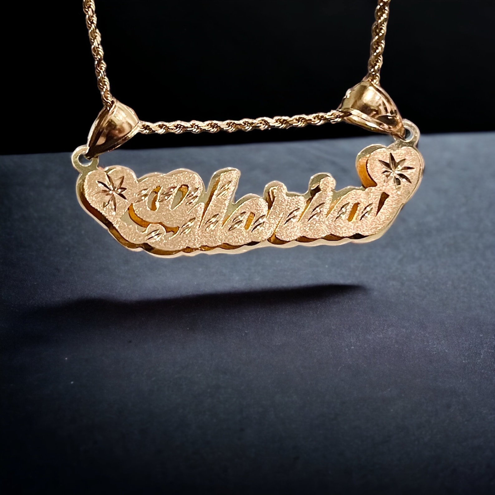 14K or 10K Solid Gold Double Plated Name Plate, 3D Name Pendant , Pop ...
