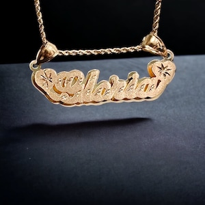 14K or 10K Solid Gold Double Plated Name Plate, 3D Name Pendant , Pop ...