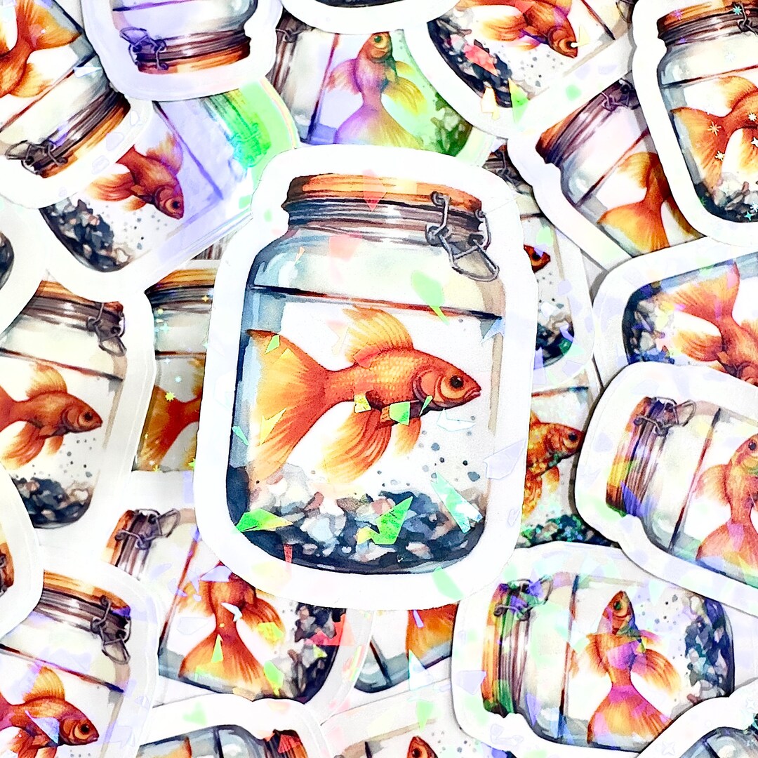 Goldfish Mason Jar Sticker, Fish Tank Sticker, Fish Bowl Sticker ...