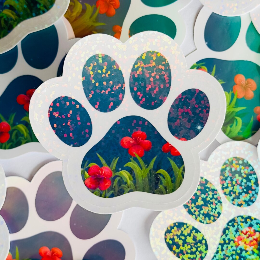 Dog Paw Sticker, Puppy Paw Sticker, Sticker, Floral Paw Print Sticker ...