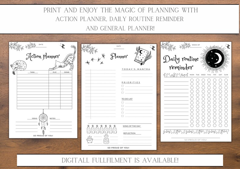Set of Black and White Magic Printable Planners | 7 Planners | Daily ...