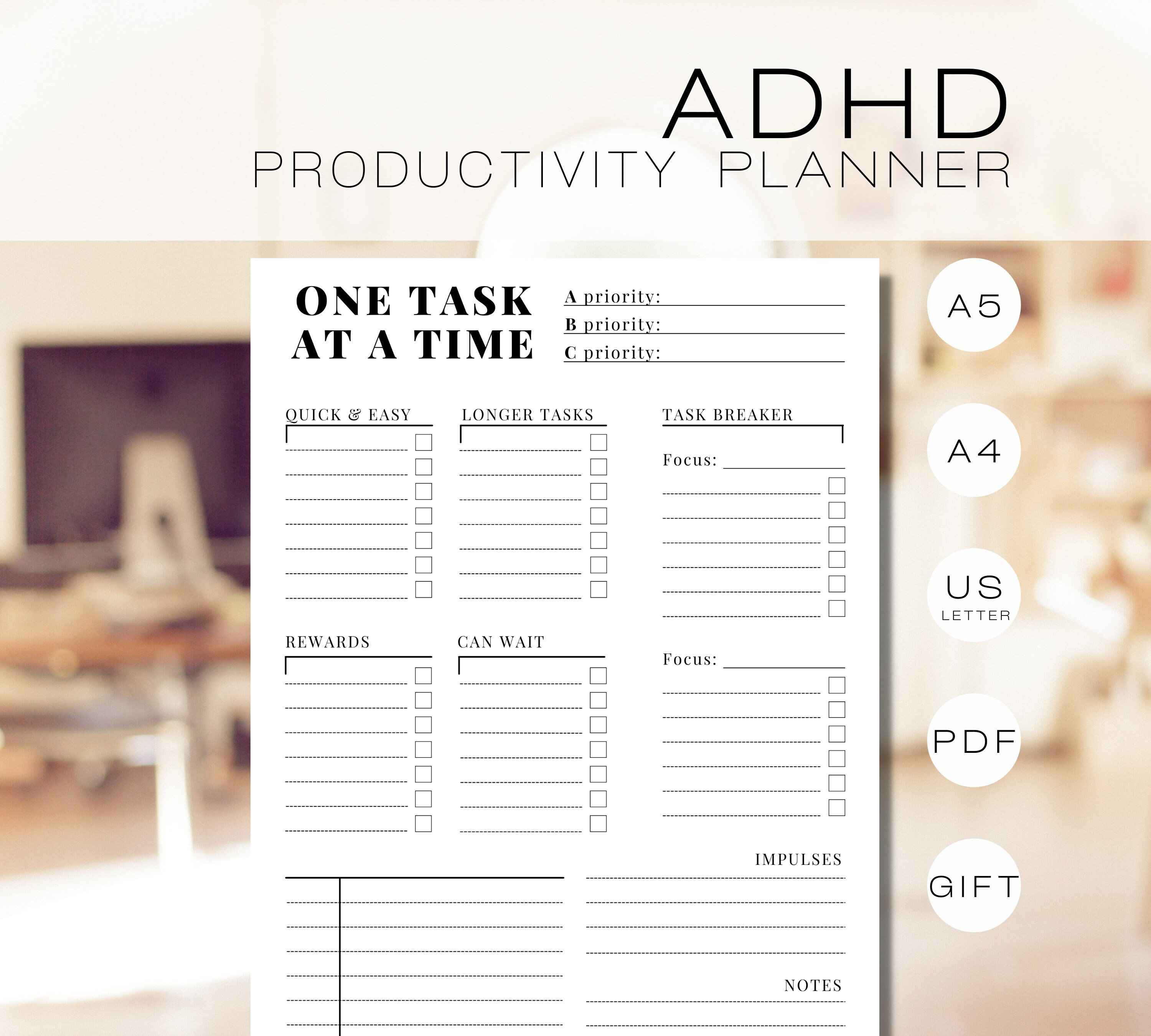 ADHD Universal Dateless Productivity Planner Printable Planner Adult ...