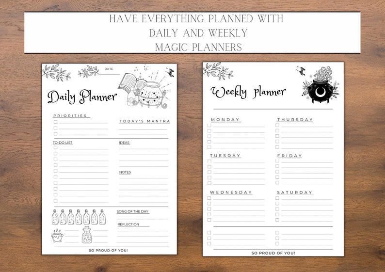 Set of Black and White Magic Printable Planners | 7 Planners | Daily ...