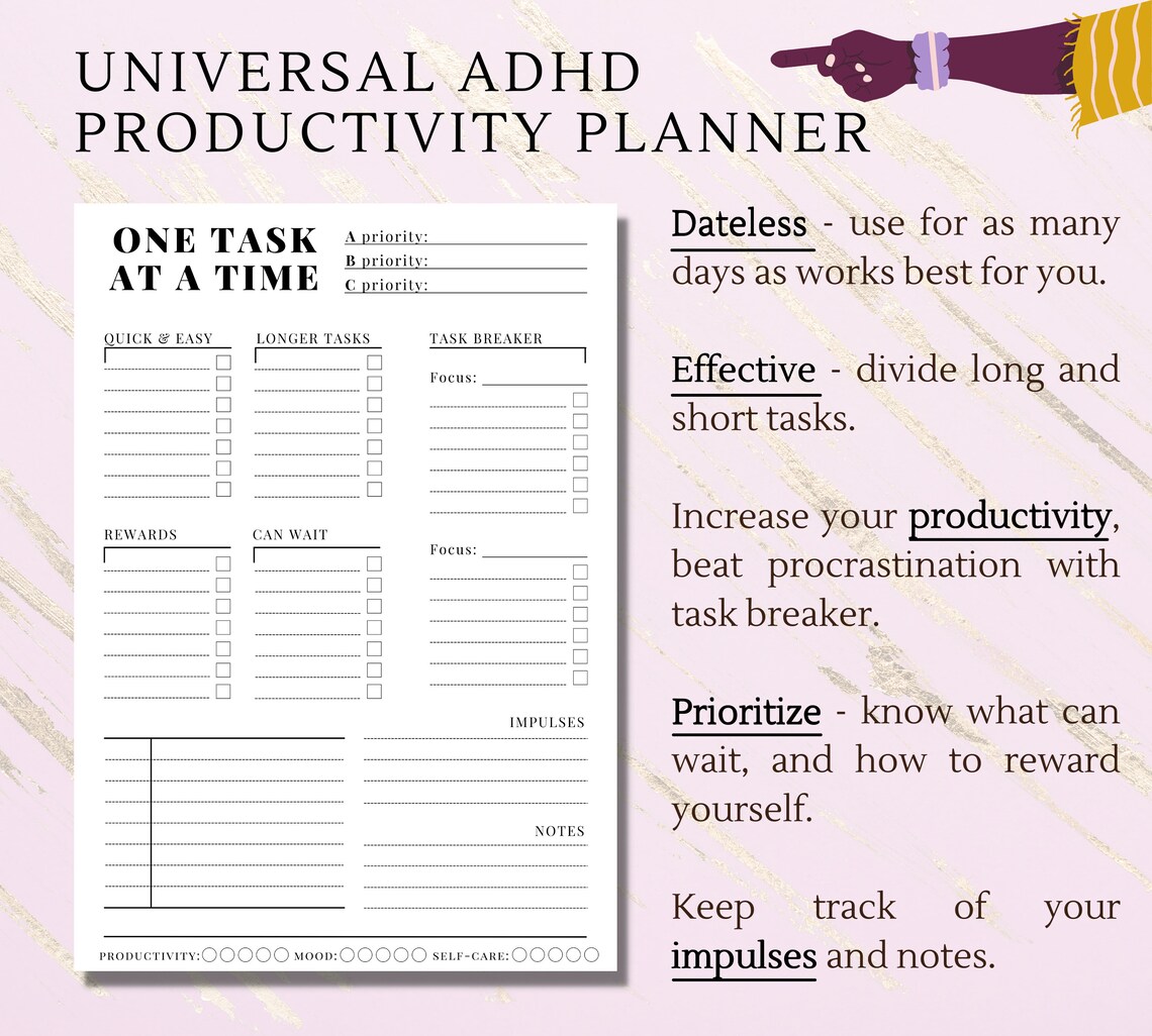 ADHD Universal Dateless Productivity Planner Printable - Etsy