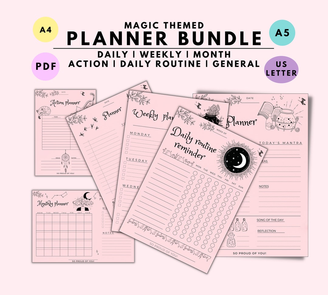 Magic Themed Productivity Pink Planner Bundle Printable & Digital ...