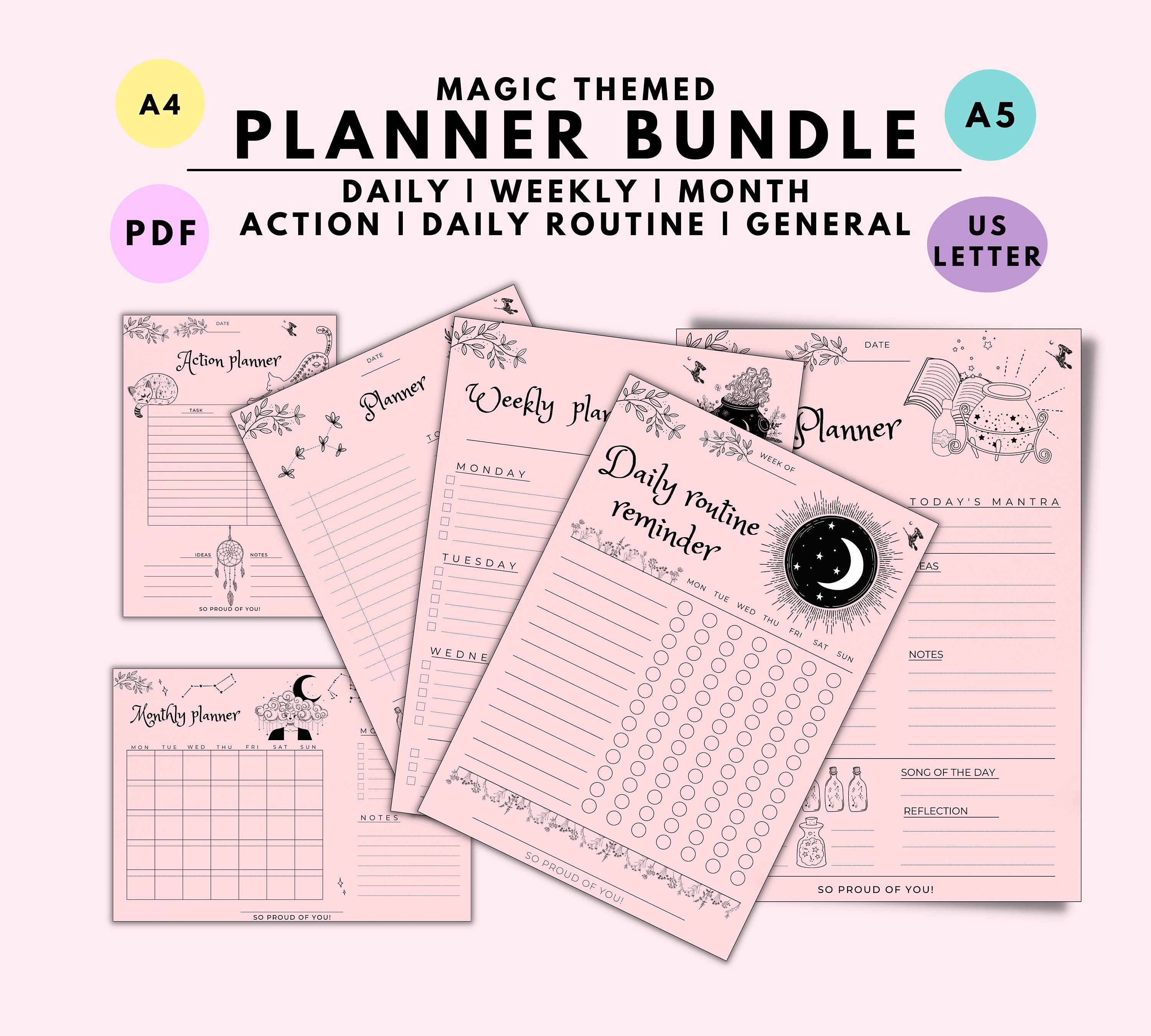 Magic Themed Productivity Pink Planner Bundle Printable & Digital ...