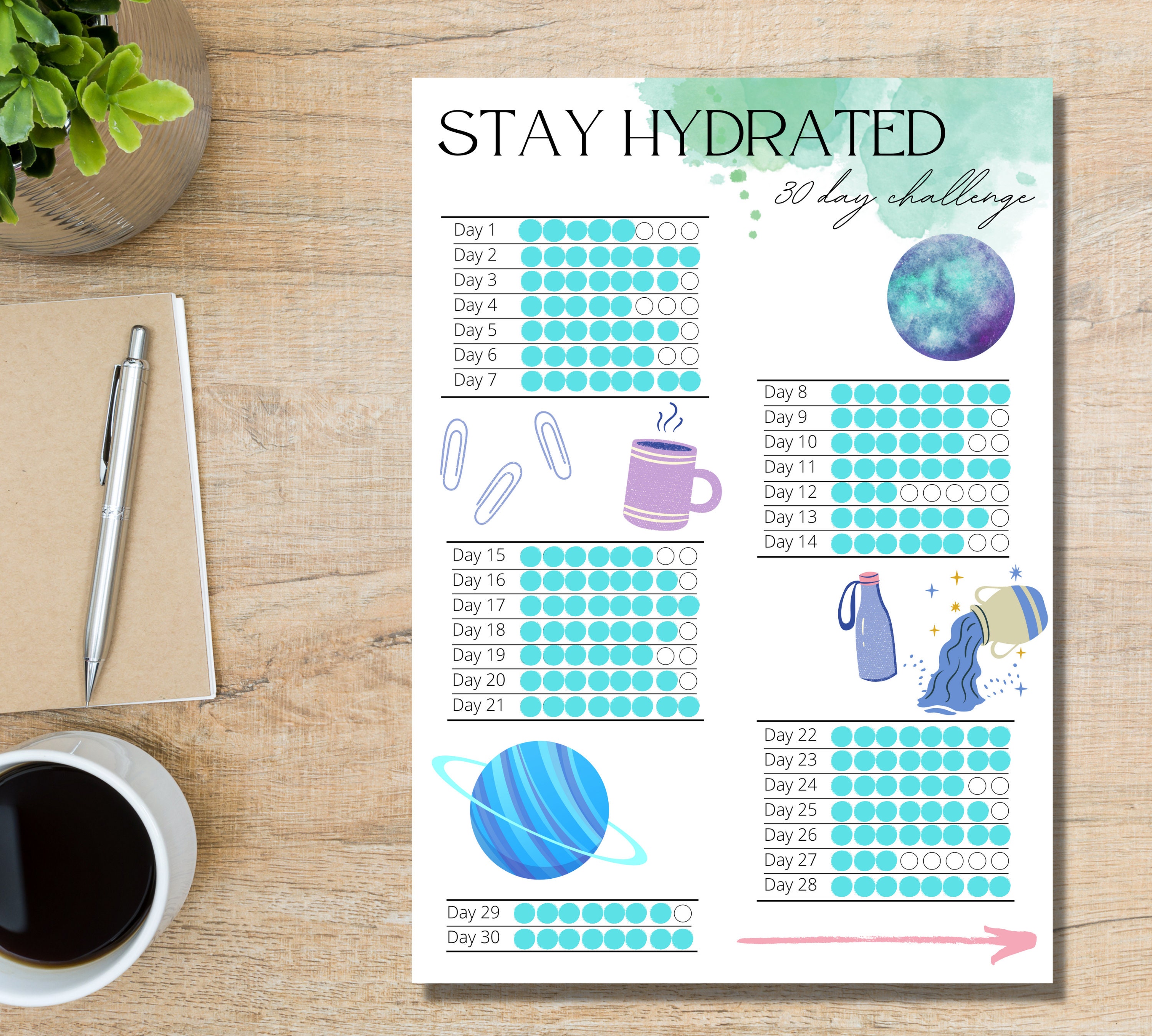 Hydration Tracker Monthly Challenge | Bullet Journal Printable | Water ...