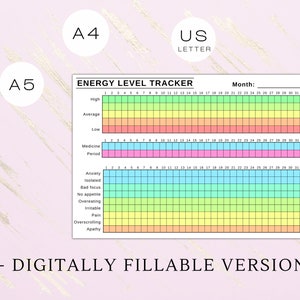 Energy Level Monthly Tracker | Printable Energy Tracker | Symptoms ...