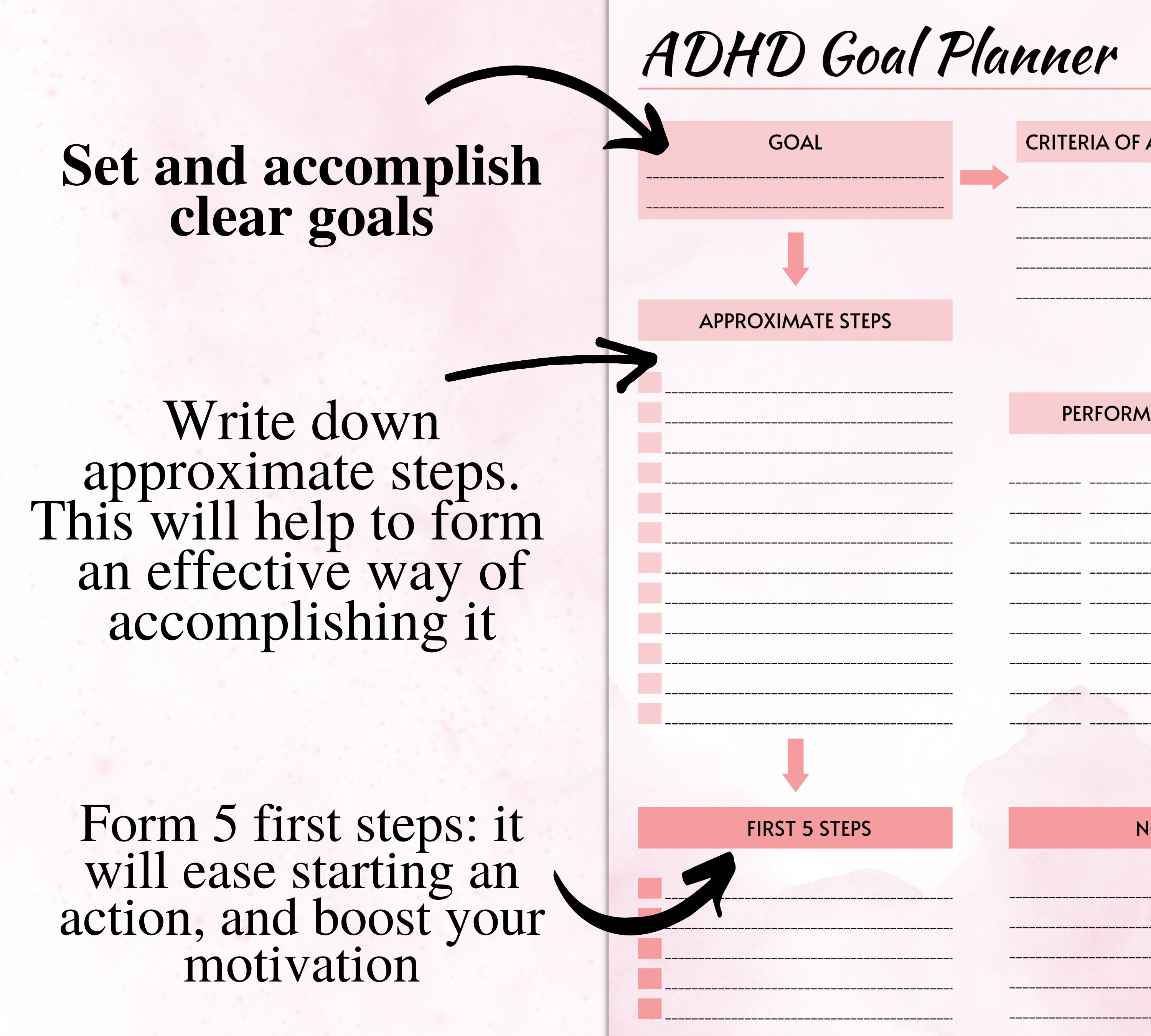 ADHD Goal Planner Printable | Productivity & Efficiency Planner | ADHD ...