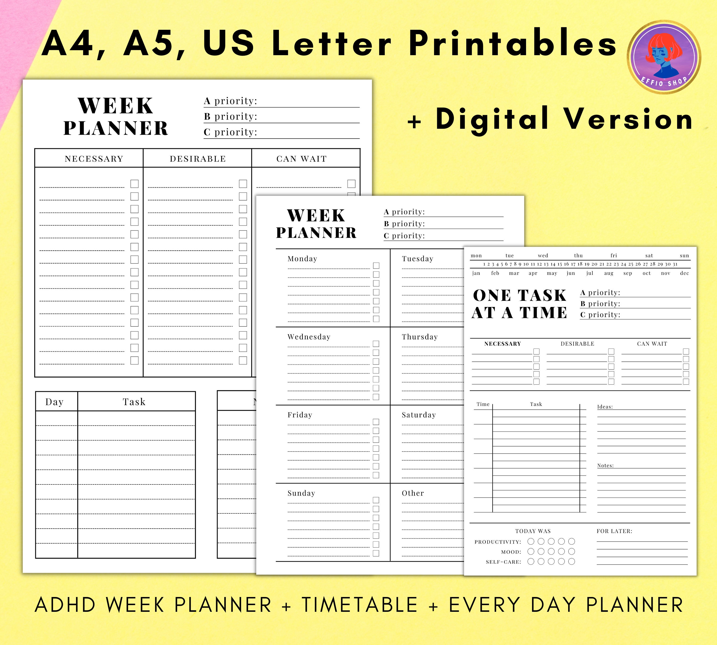ADHD Week Planner | Priority Printable | Week Planner | Adult ADHD ...