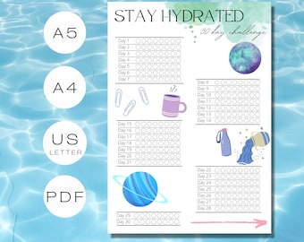 30 Day Hydration Challenge, Water Tracker, Water Diary, - Etsy
