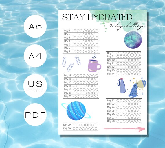 Hydration Tracker Monthly Challenge Bullet Journal Printable | Etsy