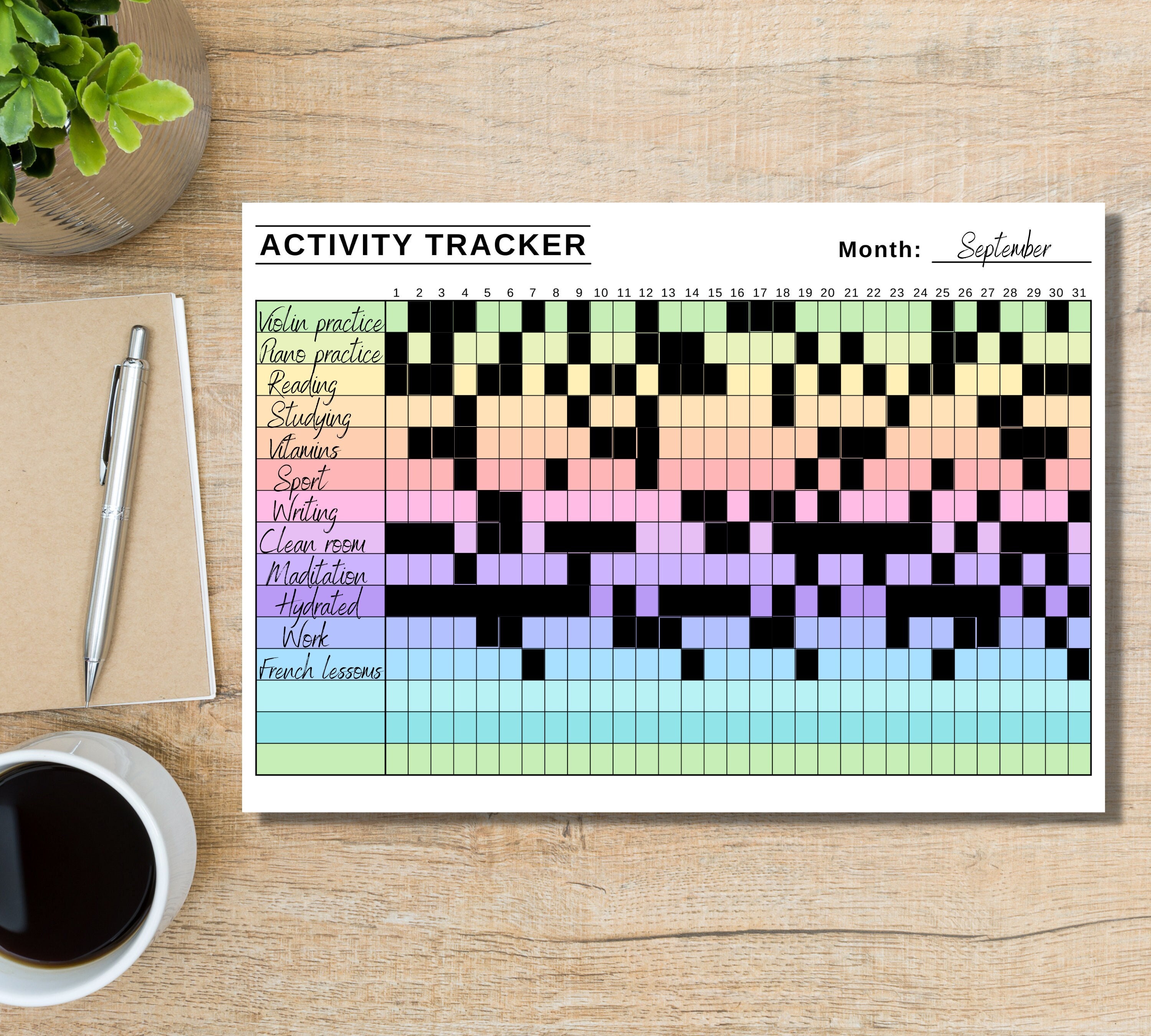 Activity Monthly Tracker Square System Printable Bullet Journal Digital ...