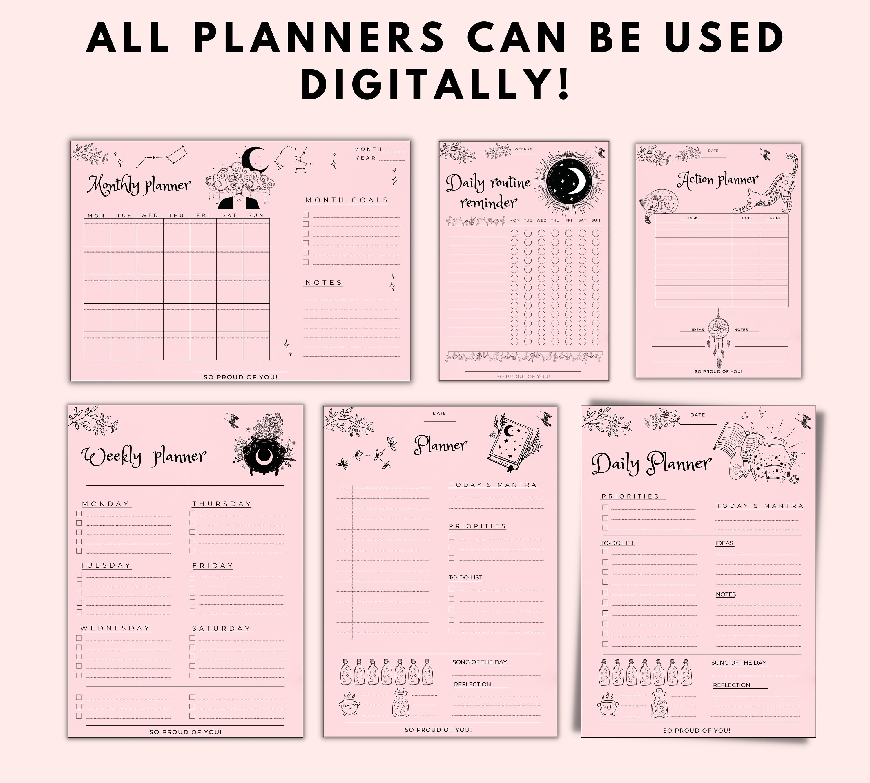 Magic Themed Productivity Pink Planner Bundle Printable & Digital ...