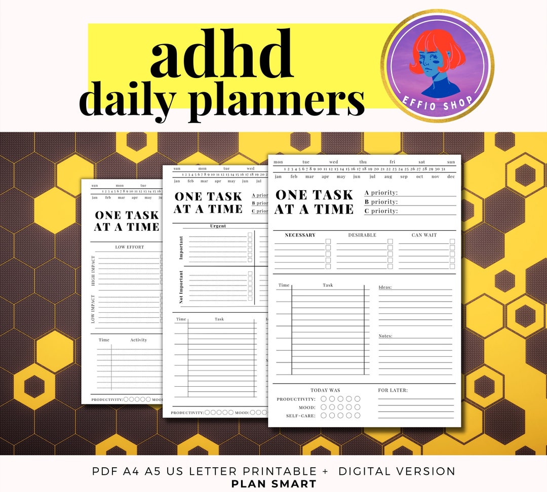 3 ADHD Efficient Daily Planners | Priority Printable | Adult ADHD ...