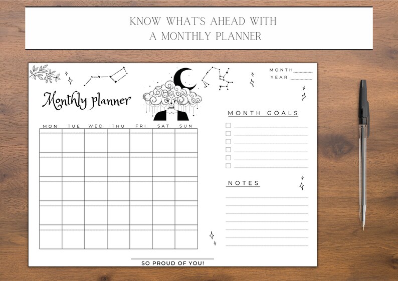 Set of Black and White Magic Printable Planners | 7 Planners | Daily ...