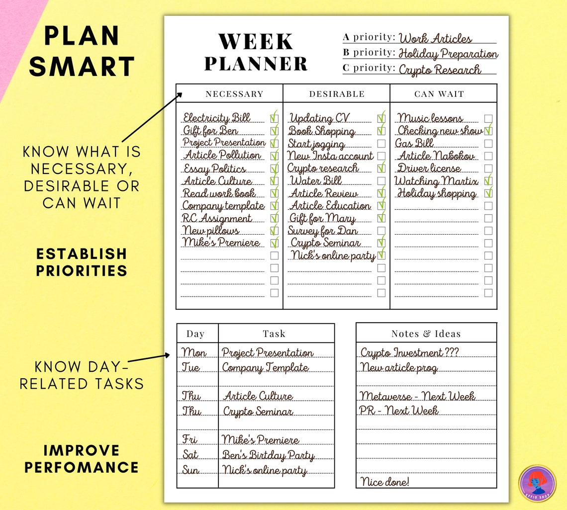 ADHD Week Planner | Priority Printable | Week Planner | Adult ADHD ...