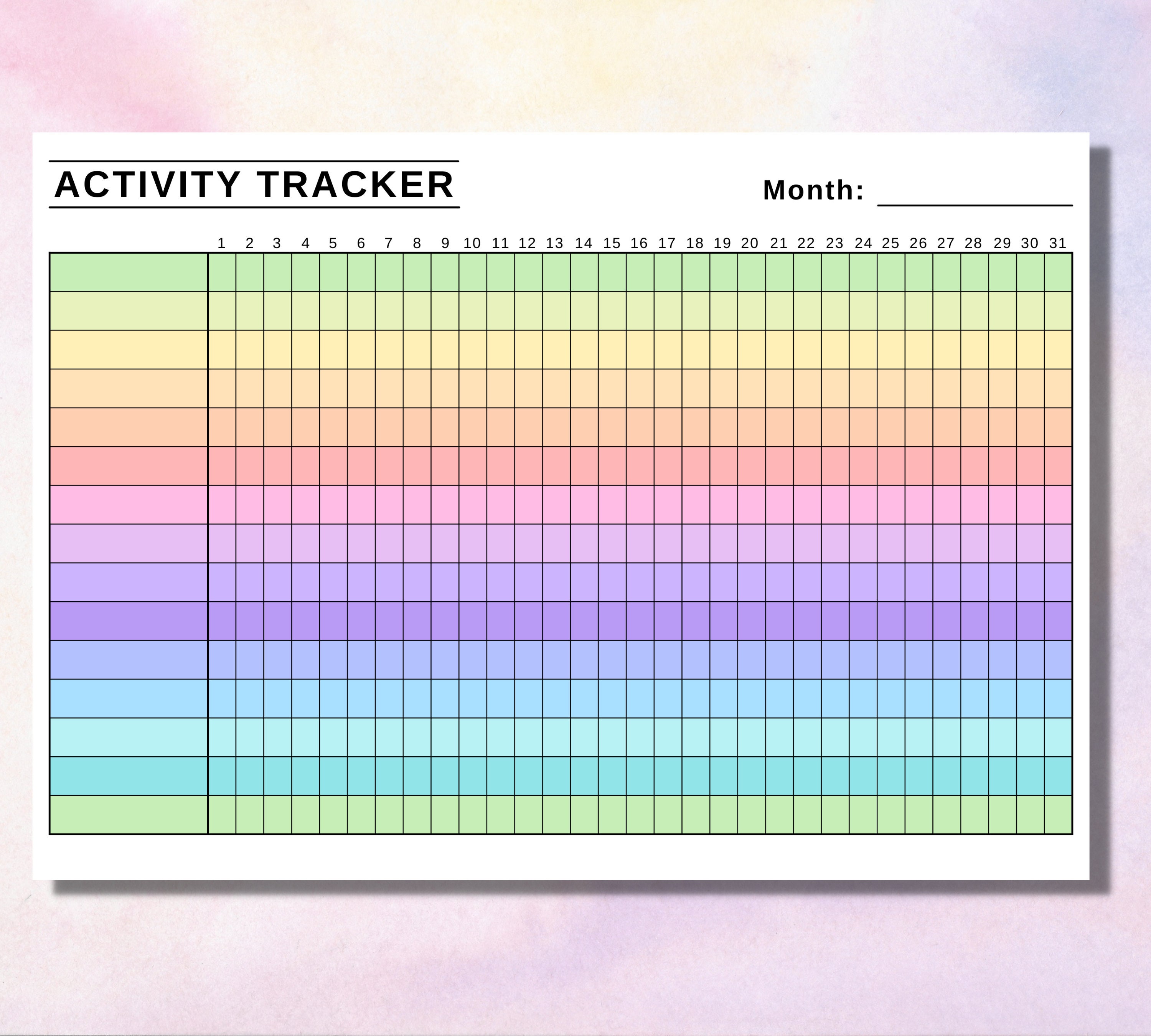 Activity Monthly Tracker Square System Printable Bullet Journal Digital ...