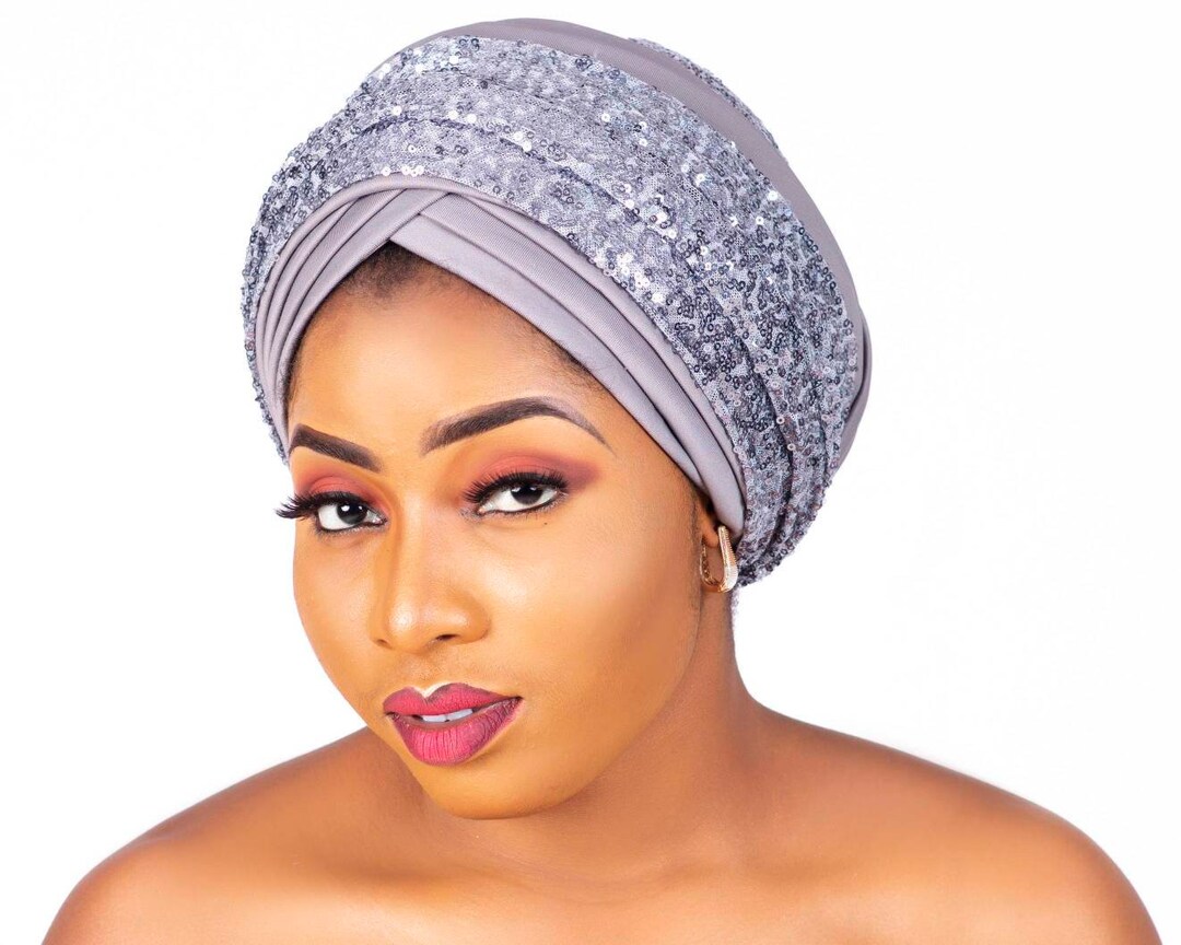 Grey SEQUINS Turban Wrap, One Turban Multi Ways to Style, Beanie Wrap ...