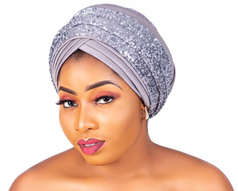 Grey SEQUINS Turban Wrap, One Turban Multi Ways to Style, Beanie Wrap ...