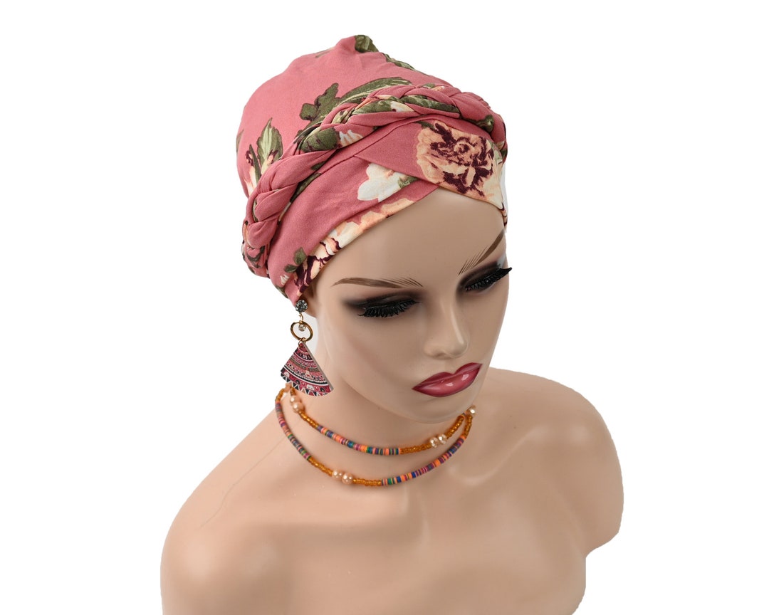BRAIDED PRE-TIED Turban, Full Coverage Cap, Pre-tied Womens Stretchy ...