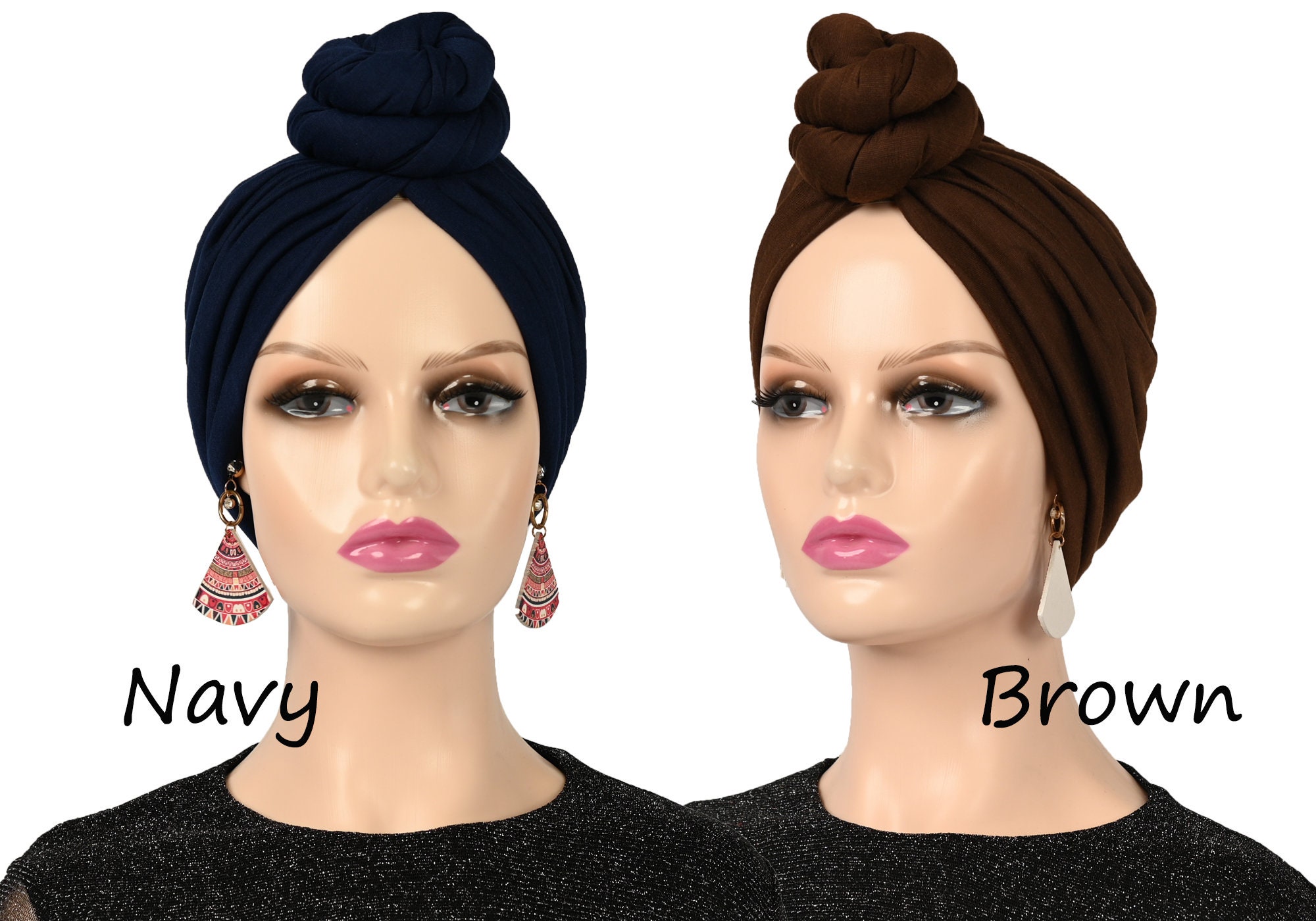 KNOT PRE-TIED Turban Full Coverage Cap Pre-tied Women Stretchy Hat ...