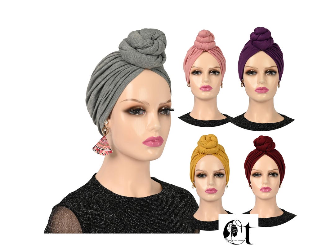 KNOT PRE-TIED Turban Full Coverage Cap Pre-tied Women Stretchy Hat ...