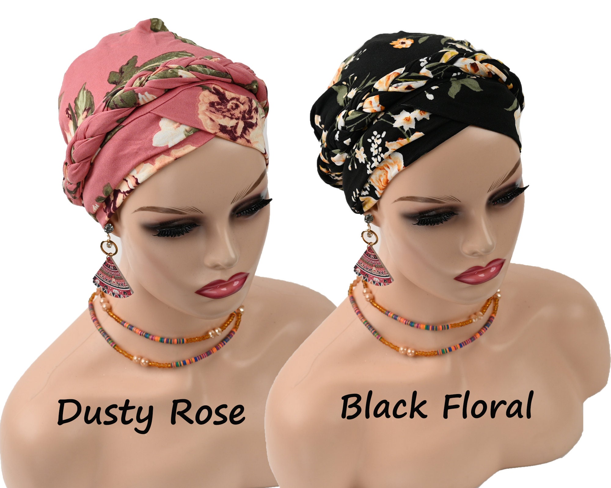 BRAIDED PRE-TIED Turban, Full Coverage Cap, Pre-tied Womens Stretchy ...