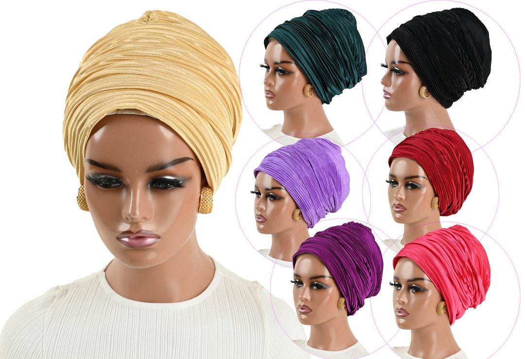 PLEATED WOMEN Luxury Turbans, Pre-tied Elegant Wedding Instant ...