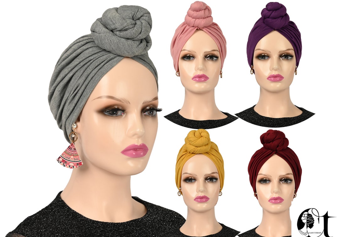 KNOT PRE-TIED Turban Full Coverage Cap Pre-tied Women Stretchy Hat ...
