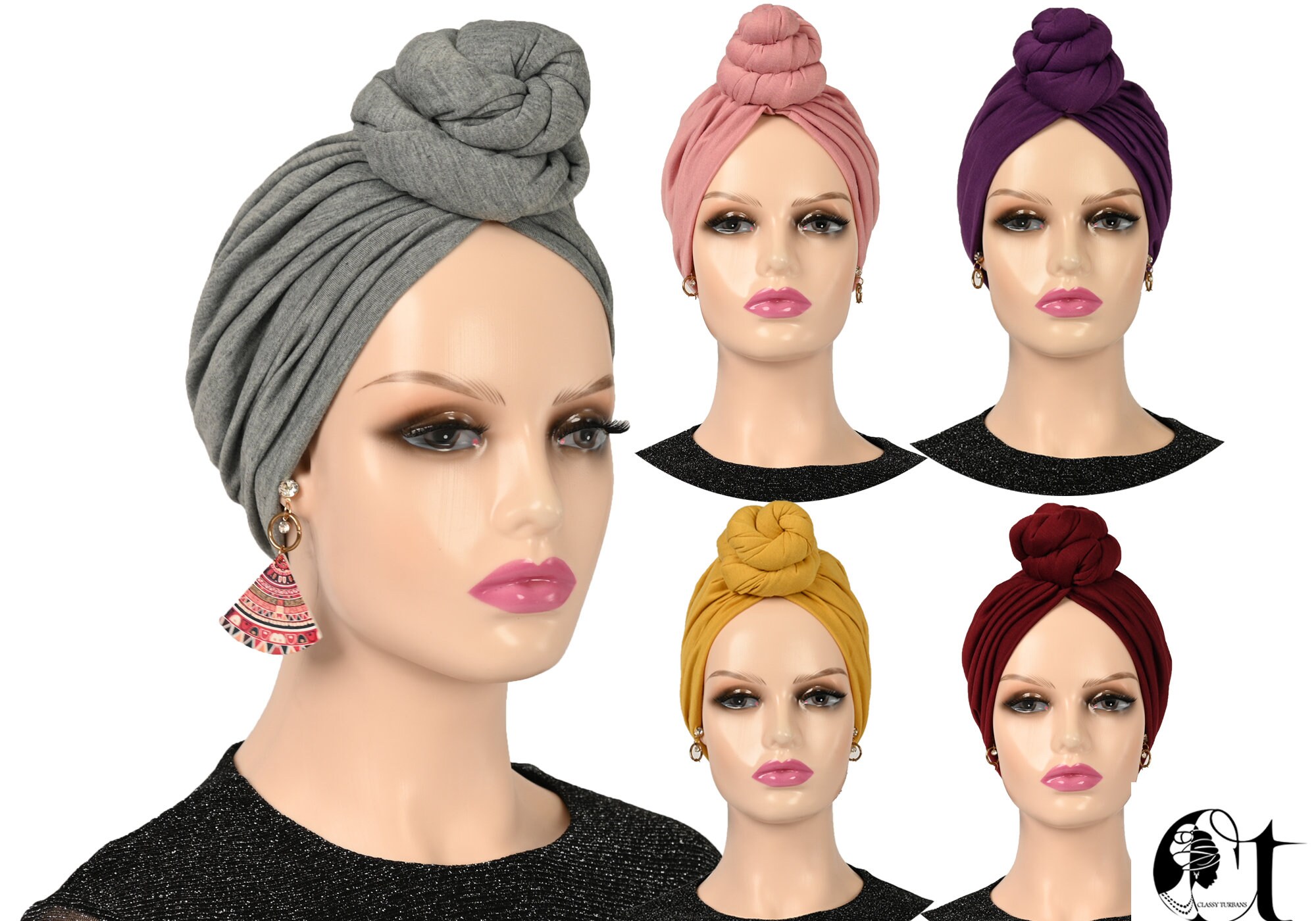 KNOT PRE-TIED Turban Full Coverage Cap Pre-tied Women Stretchy Hat ...