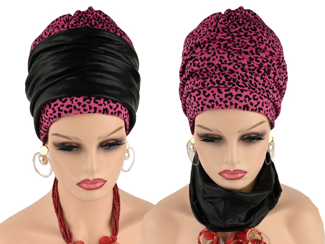 LEATHER & CREPE Pre-tied Turban. One Turban Many Ways to Style, Elegant ...