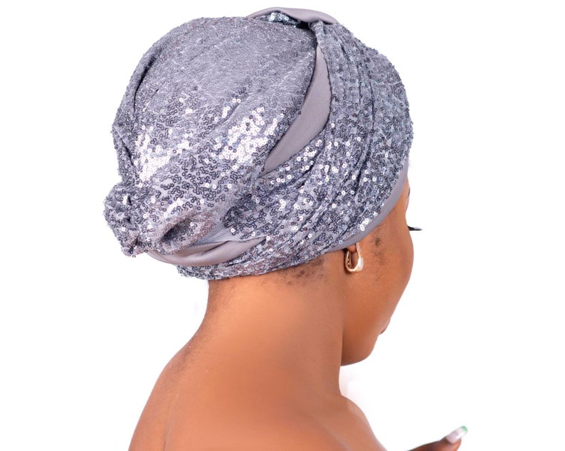 Grey SEQUINS Turban Wrap, One Turban Multi Ways to Style, Beanie Wrap ...