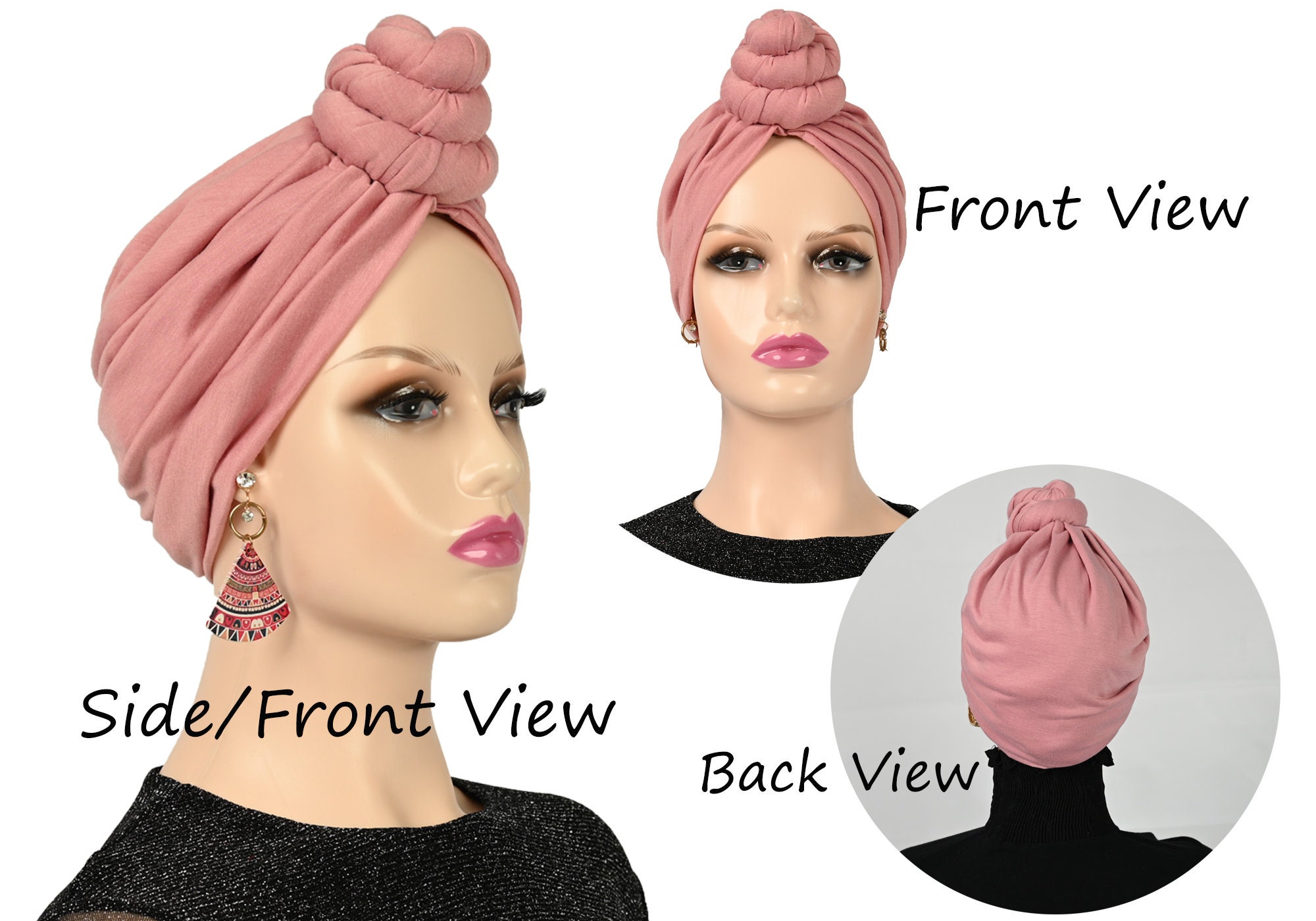 KNOT PRE-TIED Turban Full Coverage Cap Pre-tied Women Stretchy Hat ...