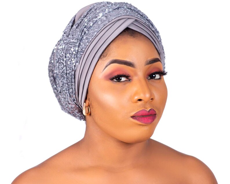Grey SEQUINS Turban Wrap, One Turban Multi Ways to Style, Beanie Wrap ...