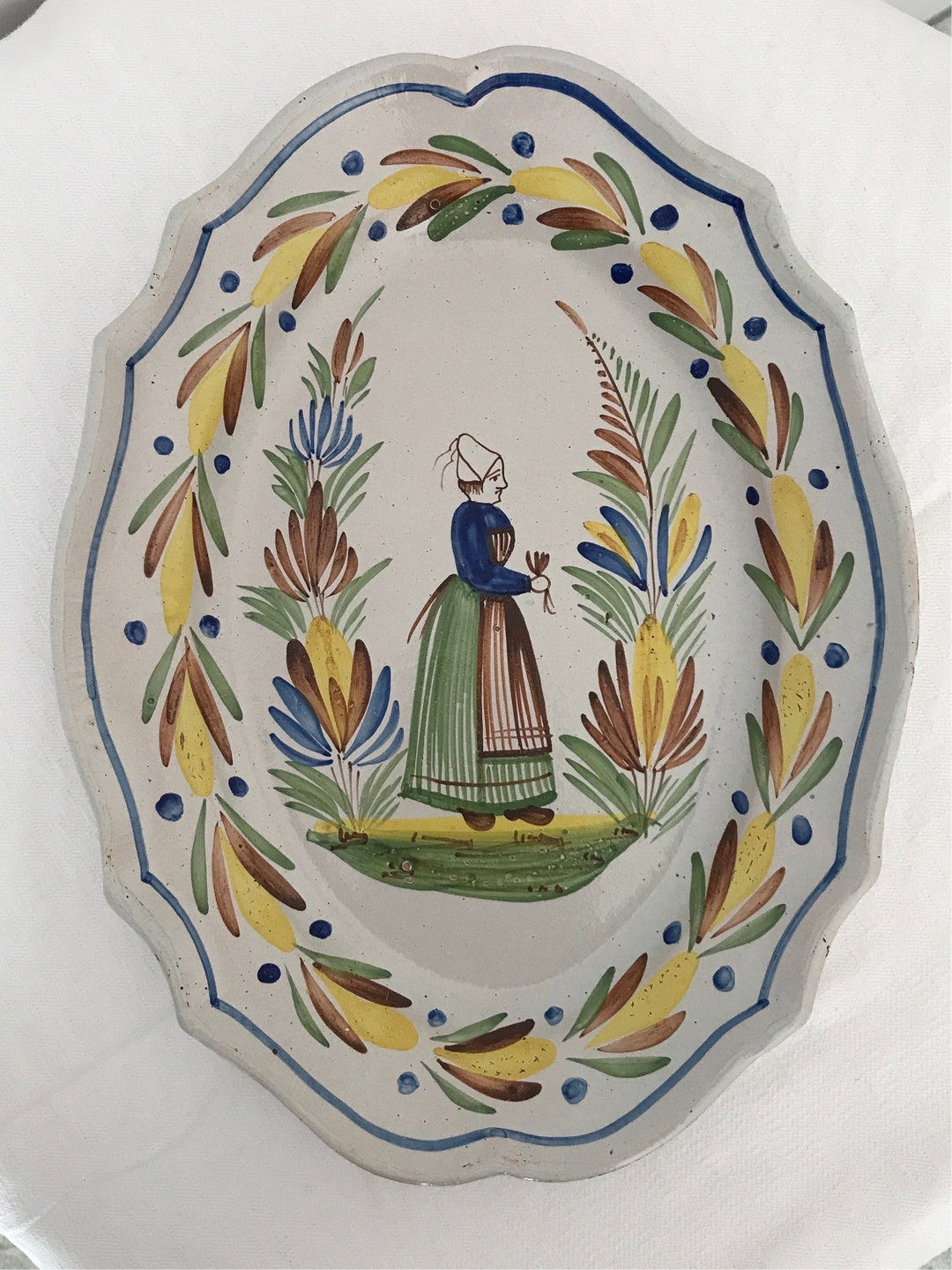 HR Quimper Scalloped Oval Dish With Breton Decor Circa 1880 - Etsy