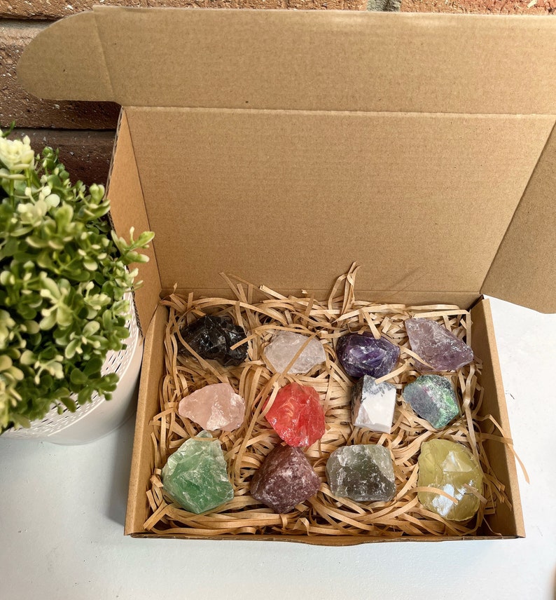 Crystal Collection Gift Box 12 Pieces Raw Gemstone Chunk - Etsy