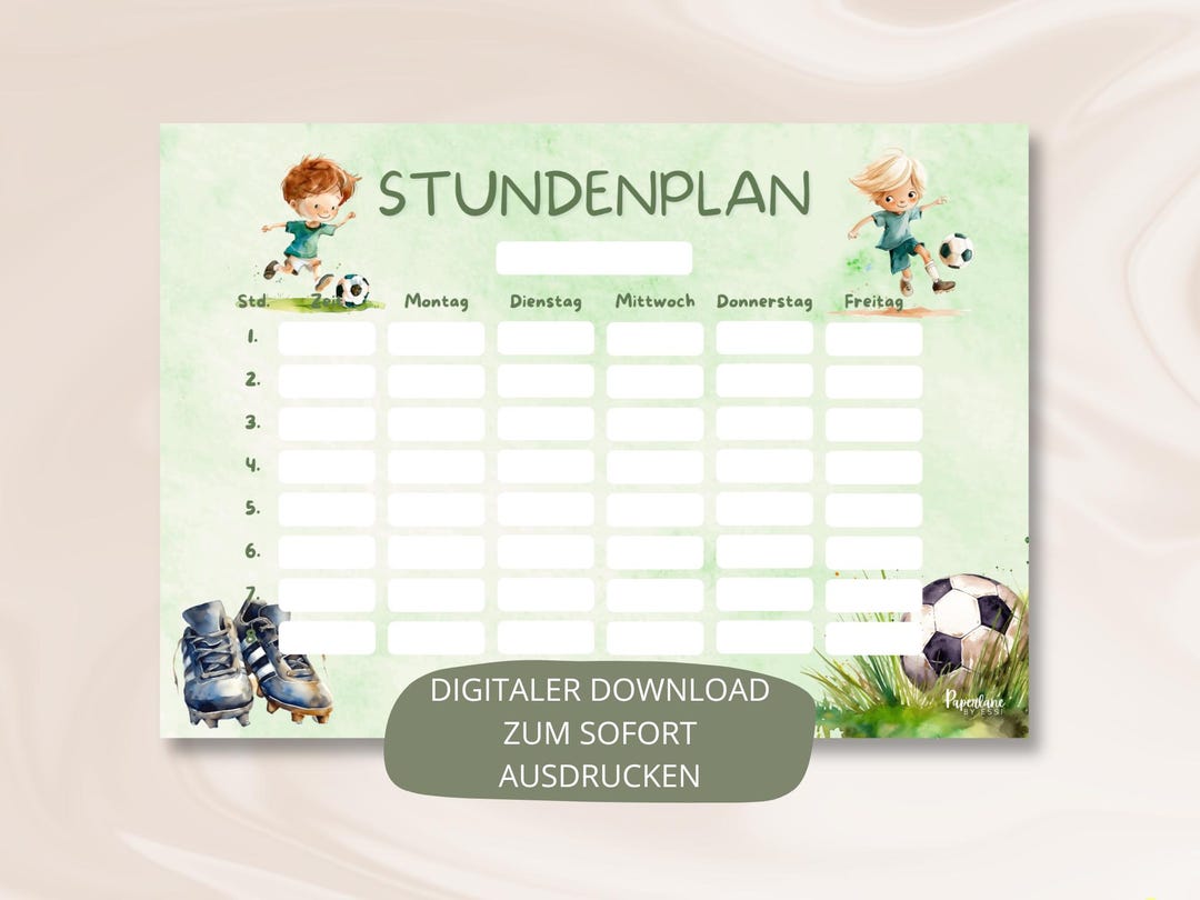 Digital Football Timetable Boy Instant Download PDF A4, Kicker Weekly ...