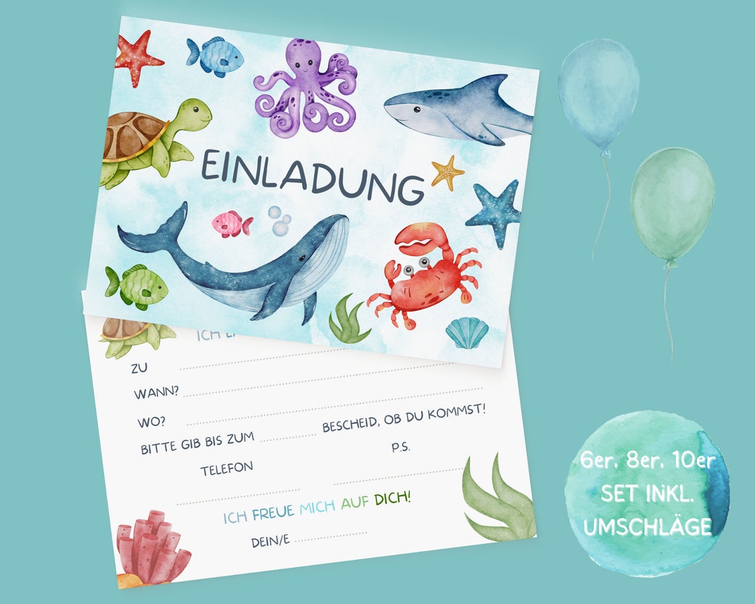 Underwater Invitation Card Set to Fill Out Including Envelopes for ...