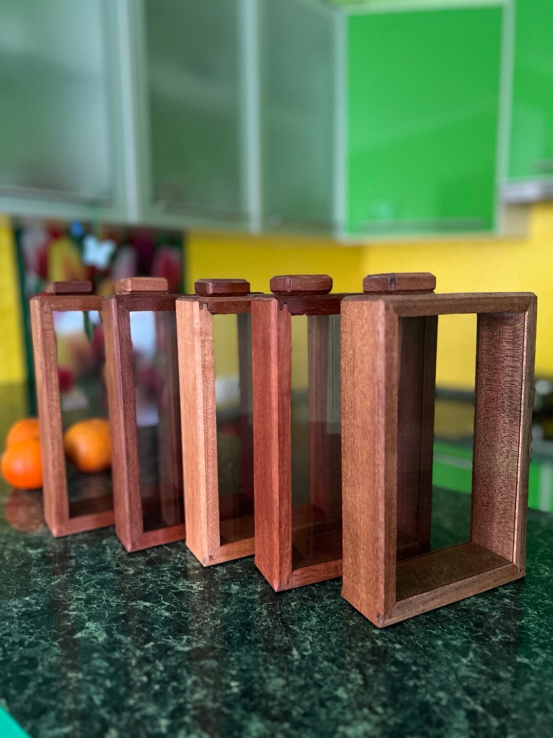 Handmade Tropical Wood Food Container Set: Kitchen Storage Jars (5 ...