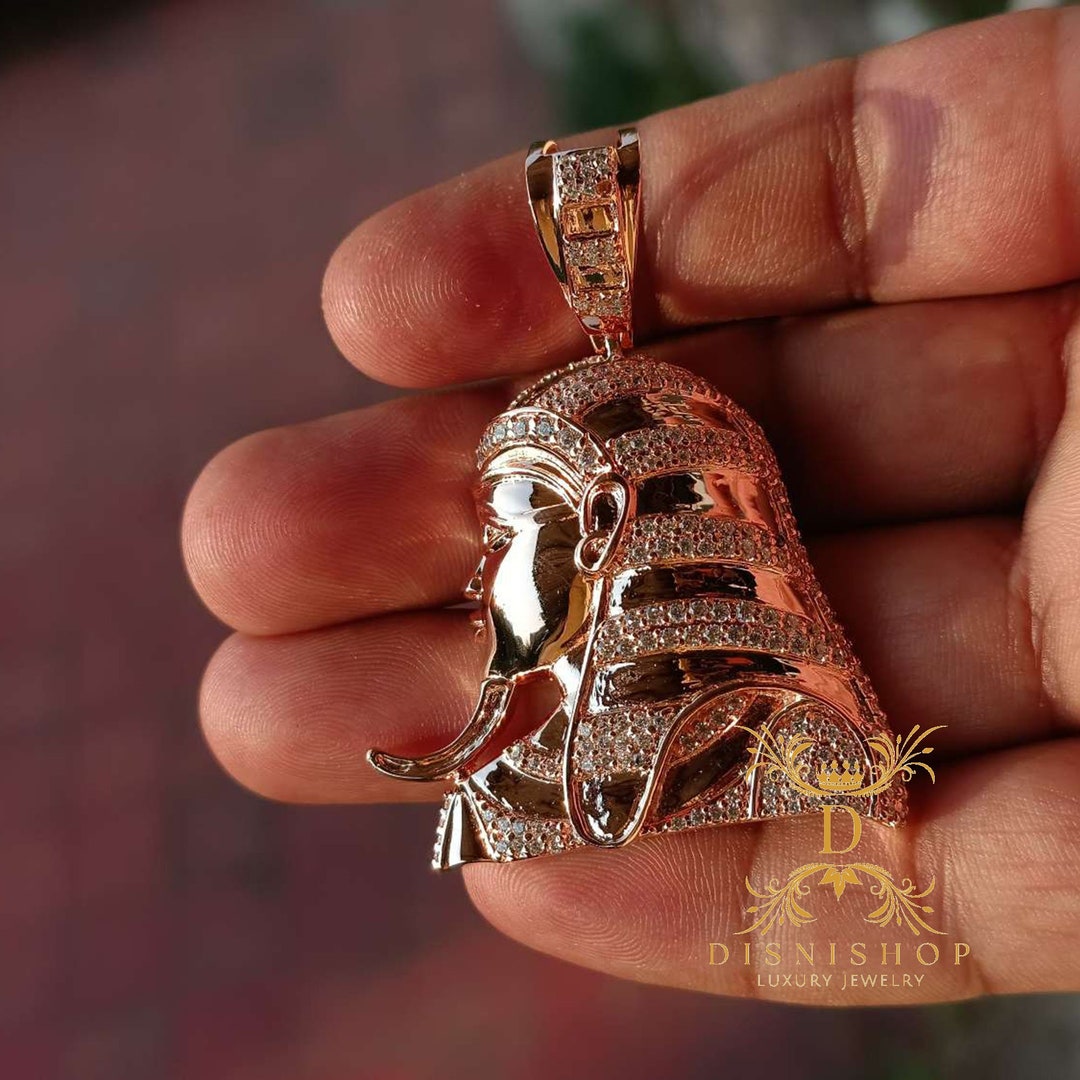 14K Pink Gold Over Sphinx Charm, Giza Egyptian Pharaoh Head Egyptian ...