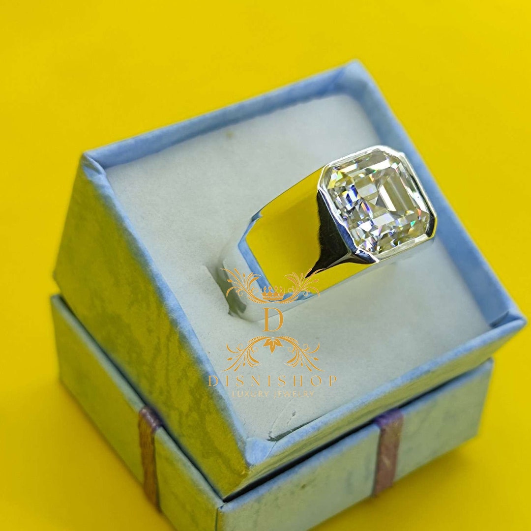 10MM Asscher Cut Diamonds Cut Men Ring, Pinky Ring, Signet Ring 14k ...