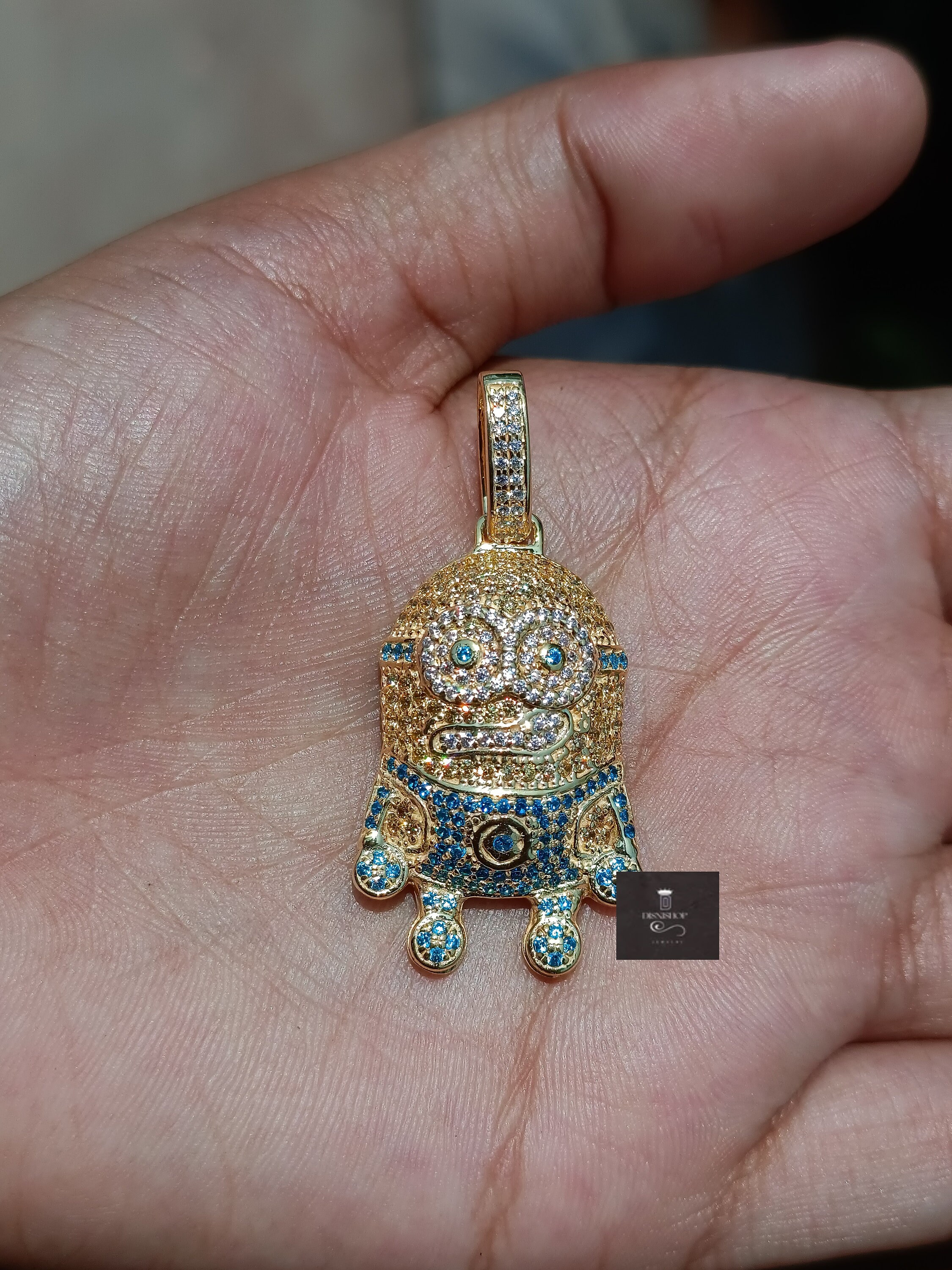 Hip Hop Hand Made Minion Tiny Cartoon Character Pendant, Iced Out Multi ...