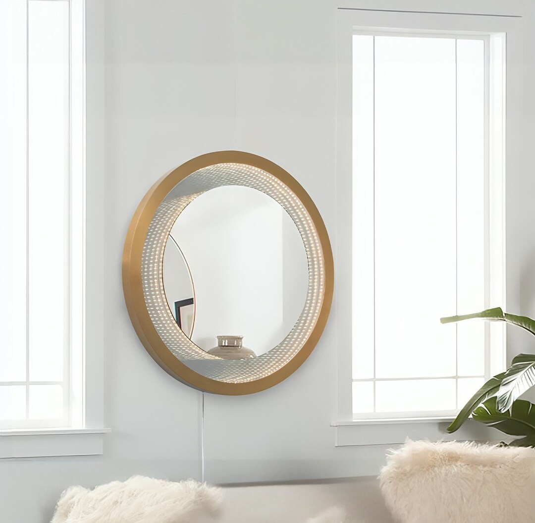 Starfall Vanishing Infinity LED Round Wall Mirror in Brass - Etsy