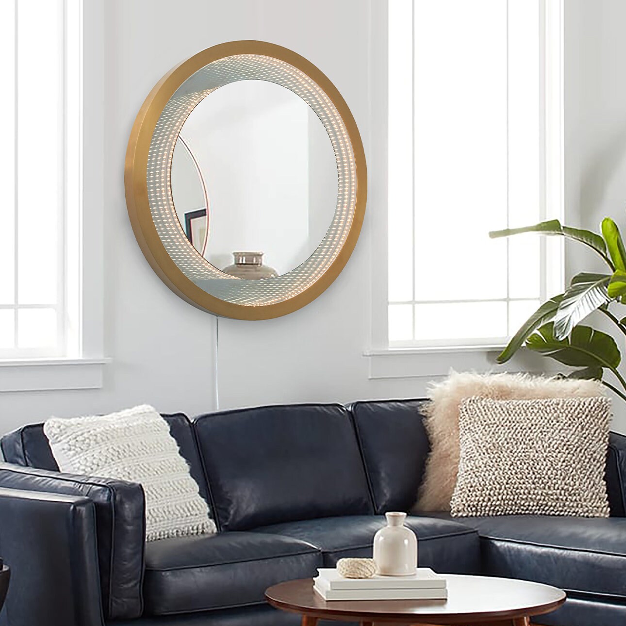 Starfall Vanishing Infinity LED Round Wall Mirror in Brass - Etsy