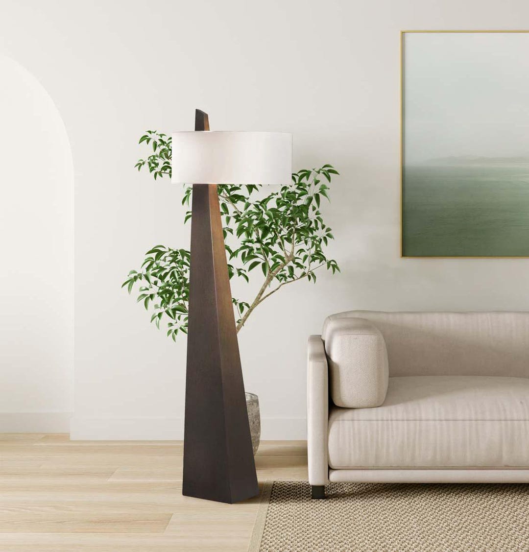 Obelisk Floor Lamp 63, Chestnut Wood, White Cotton-linen Shade - Etsy